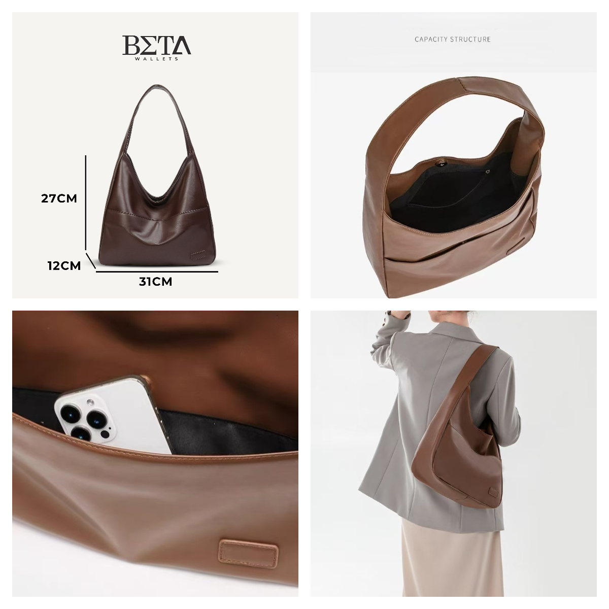 BETA Totebag For Woman Leather Ladies Office Korean Fashion Elegant ...