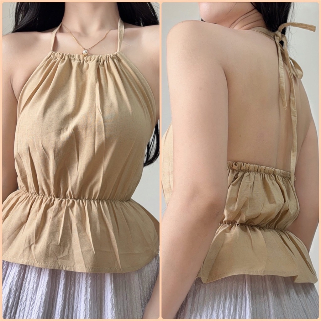 KAYCEE LINEN HALTER TOPS | Shopee Philippines