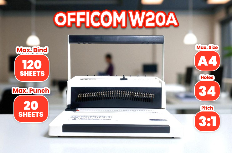 Officom Wire Binding Machine Package W20A A4 Heavy Duty 3:1 Binder ...