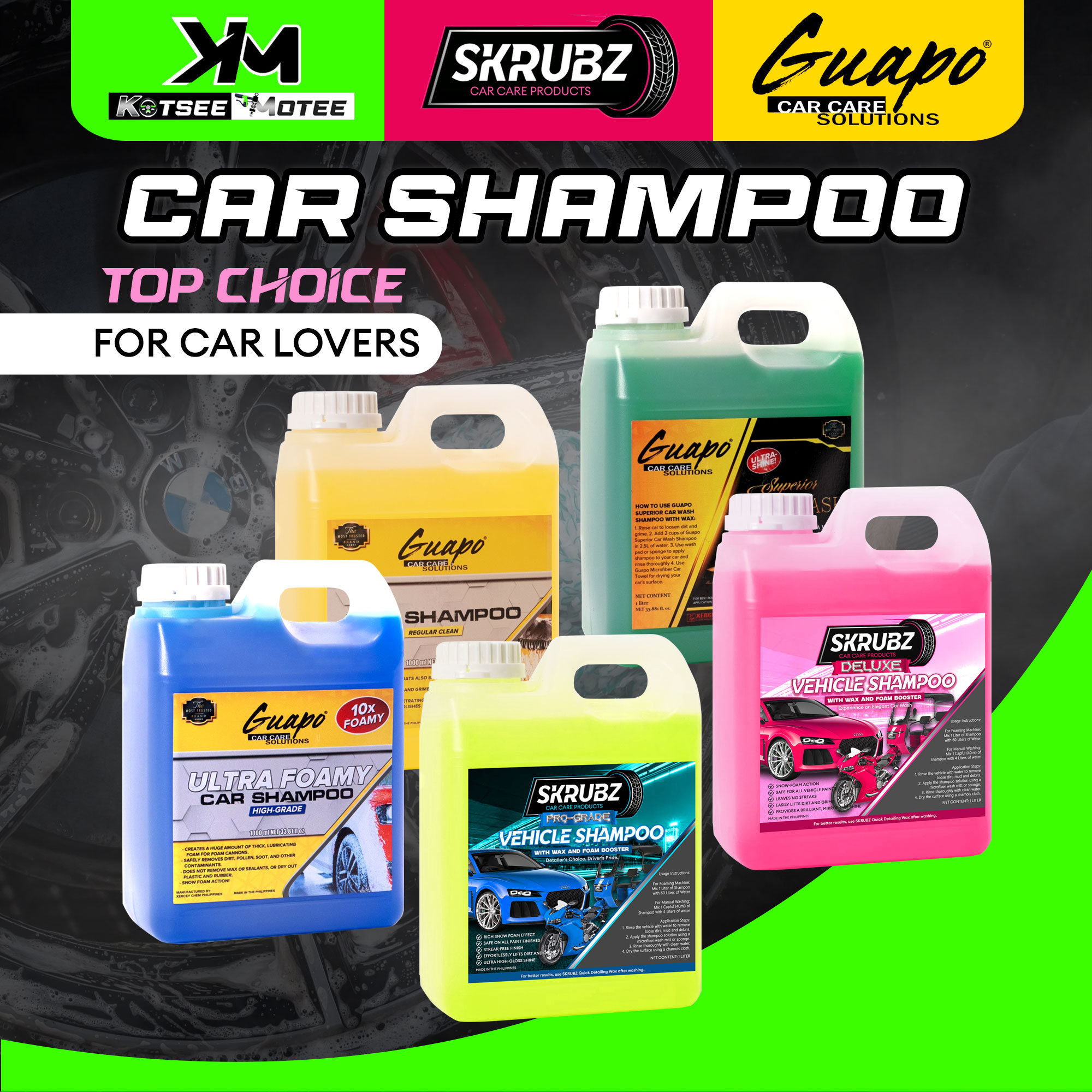 GUAPO / SKRUBZ 1L Car Wash Shampoo Auto Detailing Cleaner Exterior ...