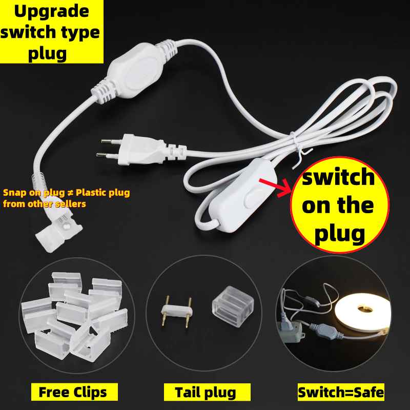 【New Switch Plug+Clip】220V 2M-100M Led Light Strip IP67Outdoor Flexible ...