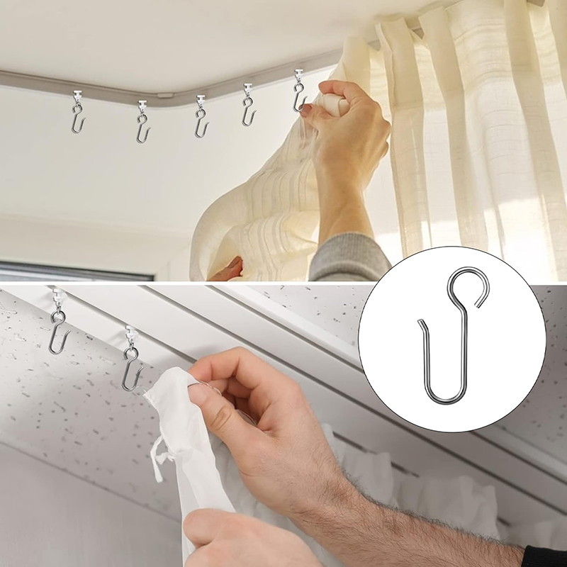 100Pcs Curtain Track Hooks S-Shape Metal Ceiling Curtain Track Hooks ...