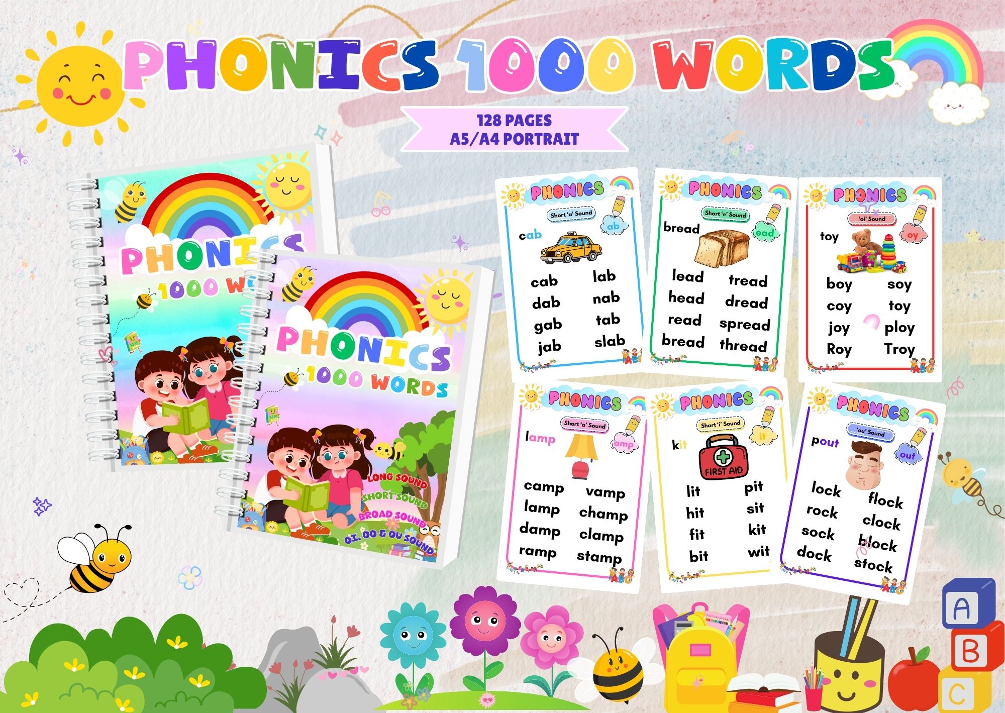 1000 WORDS PHONICS READING BOOK| LEARNING MATERIAL |A5/A4 SIZE by ...
