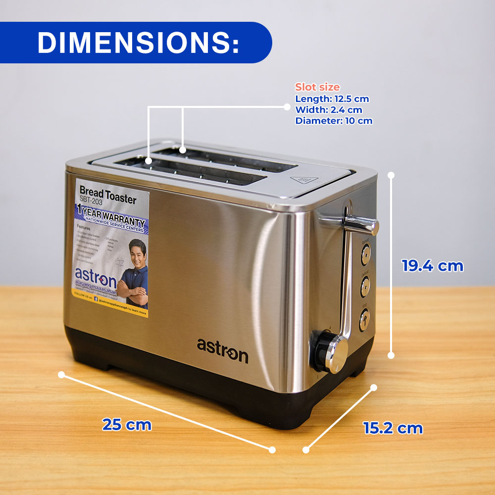 Astron SBT-203 Bread Toaster | Full Body Stainless Steel | 2 compact ...