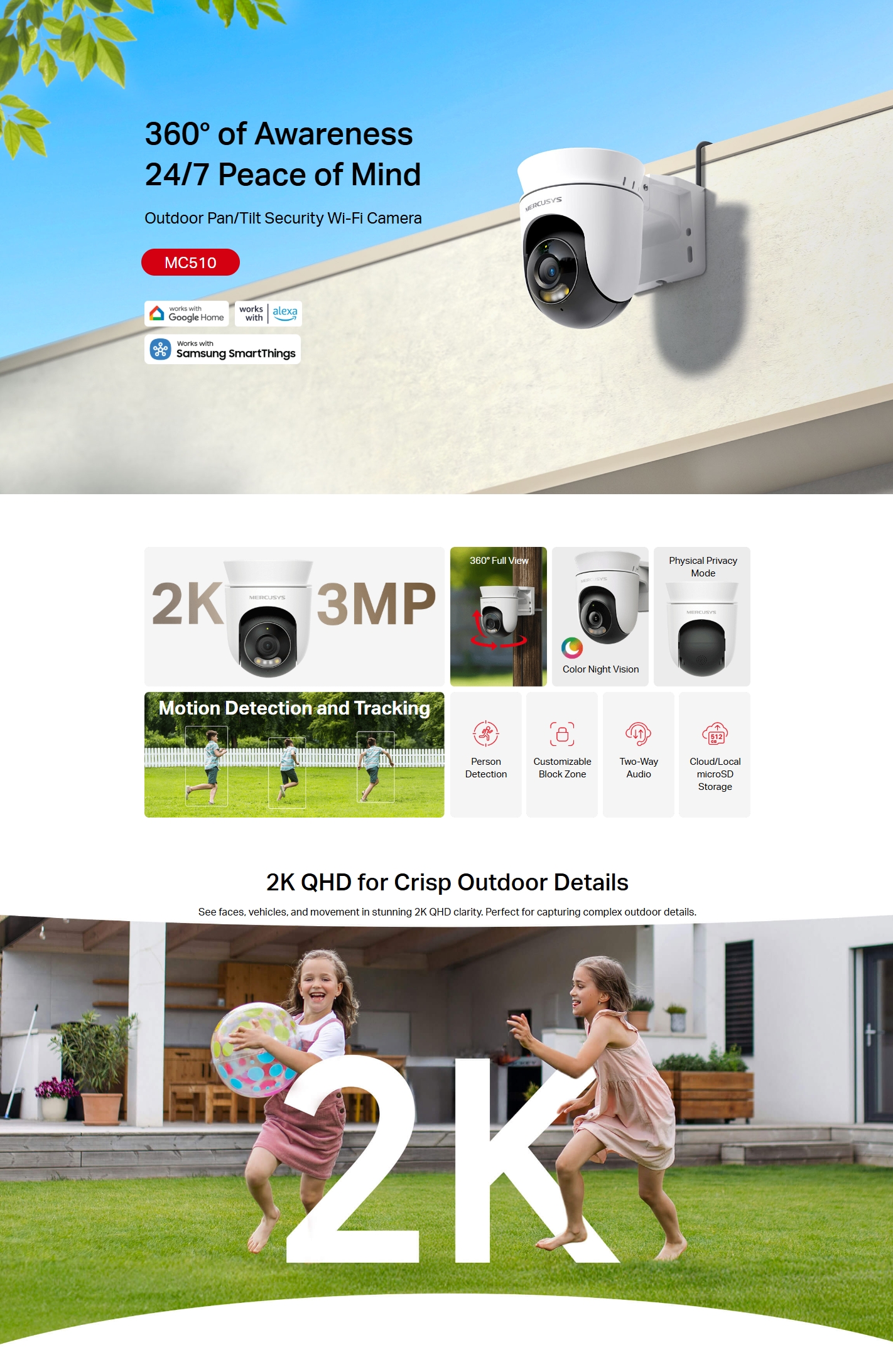 Mercusys MC510 2K 3MP Outdoor Pan/Tilt Security Wi-Fi Camera Color ...