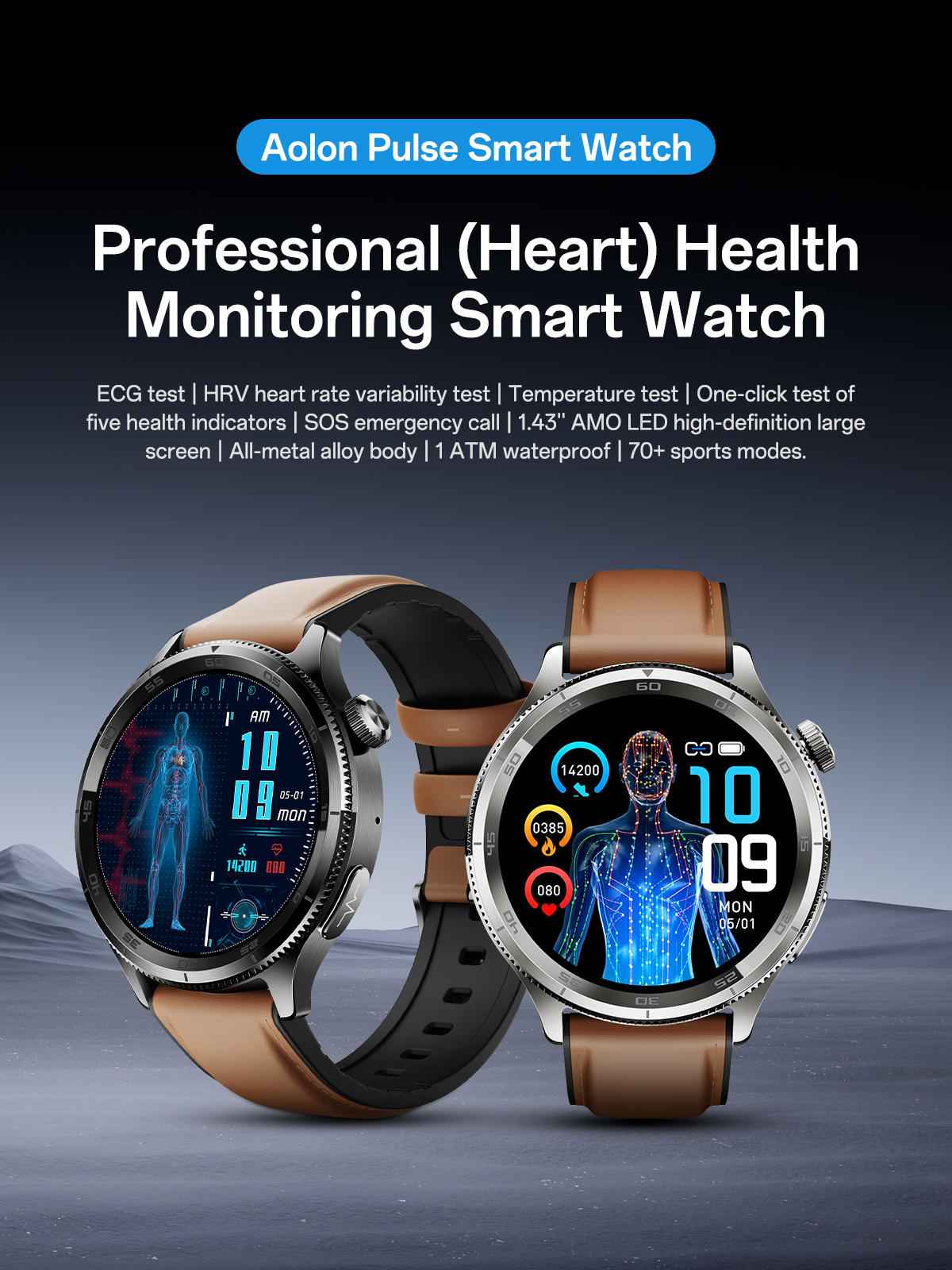 Aolon ECG PULSE Smart Watch Blood Pressure Temperature Blood Glucose ...