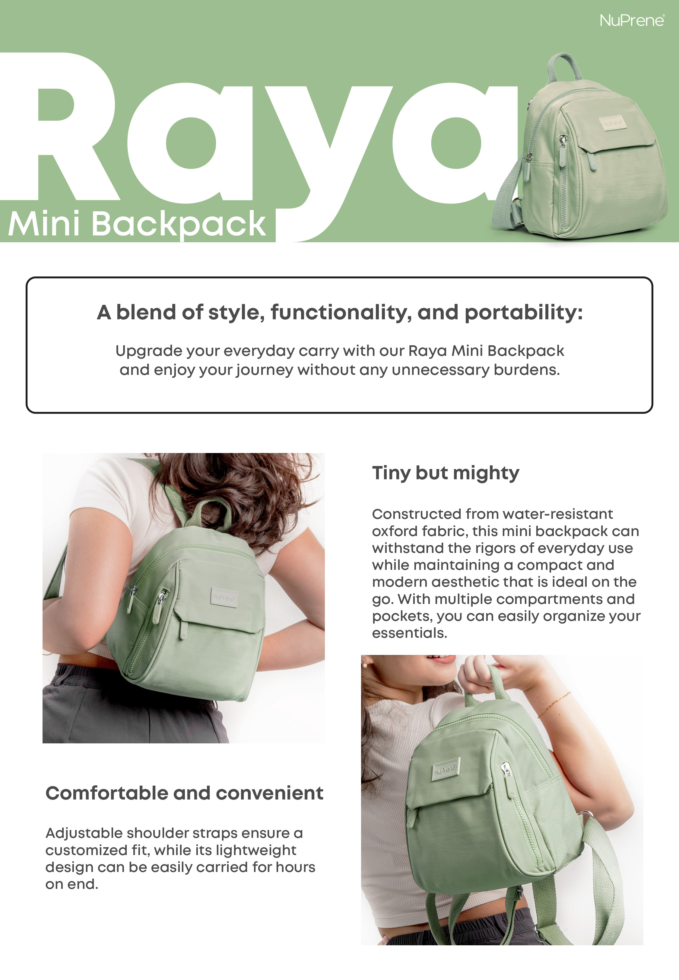 NuPrene - The Raya Mini Backpack - Water-Resistant Backpack in Mint ...