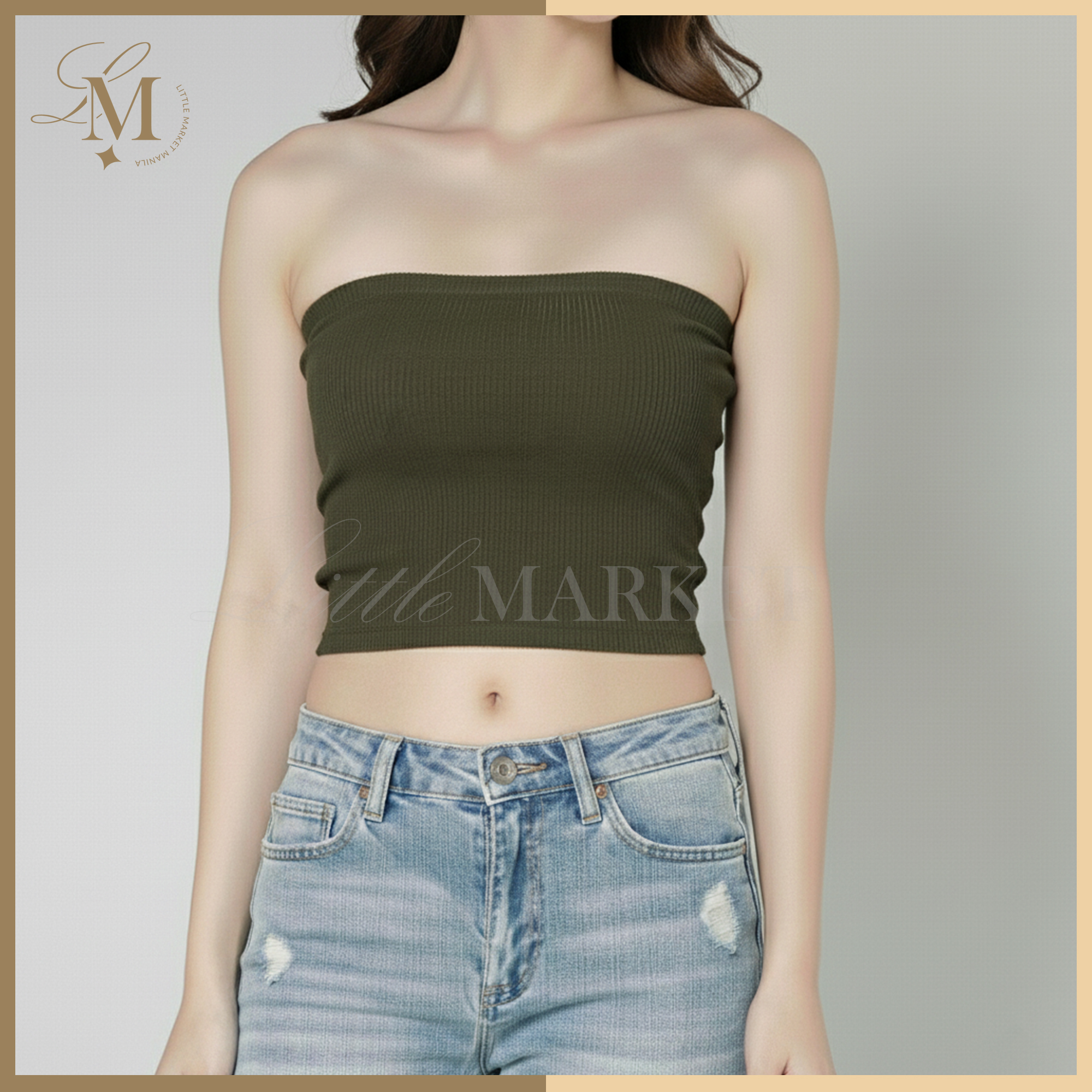 LittleMarket Slim Fit Tube Top Inner Basic Ribbed Knit Solid Color for Women (B032) | Shopee ...
