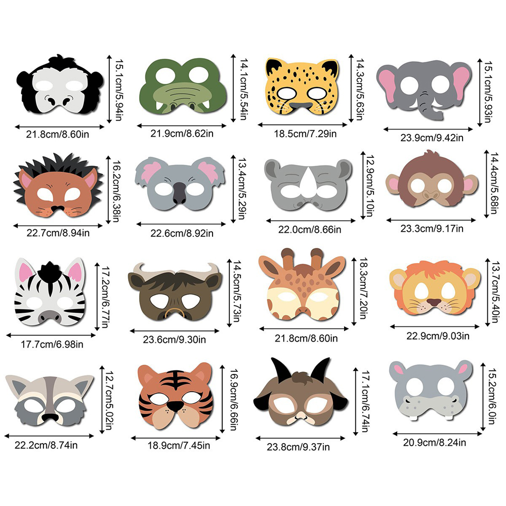 16Pcs Woodland Safari Animal Party Mask Carnival Jungle Safari Animal ...