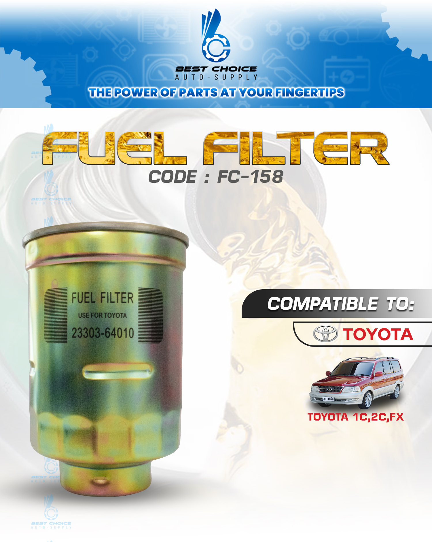 FC-158 FUEL FILTER TOYOTA TAMARAW FX 1C 2C LANDCRUISER REVO COROLLA ...
