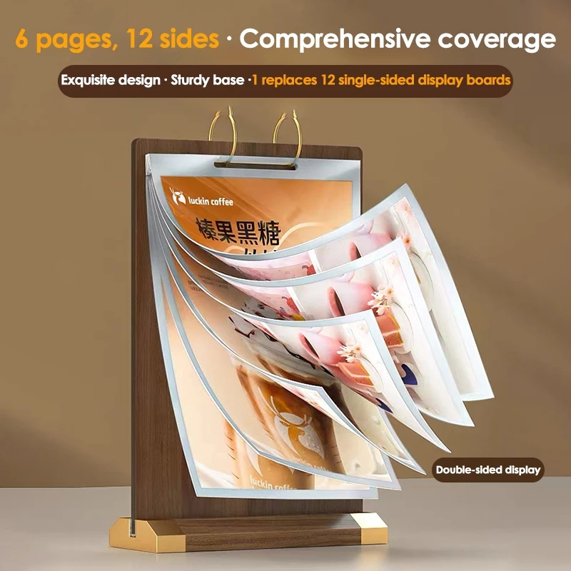[COD]Walnut Flip Table Card pvc Menu Binder Display Stand A4/A5 ...