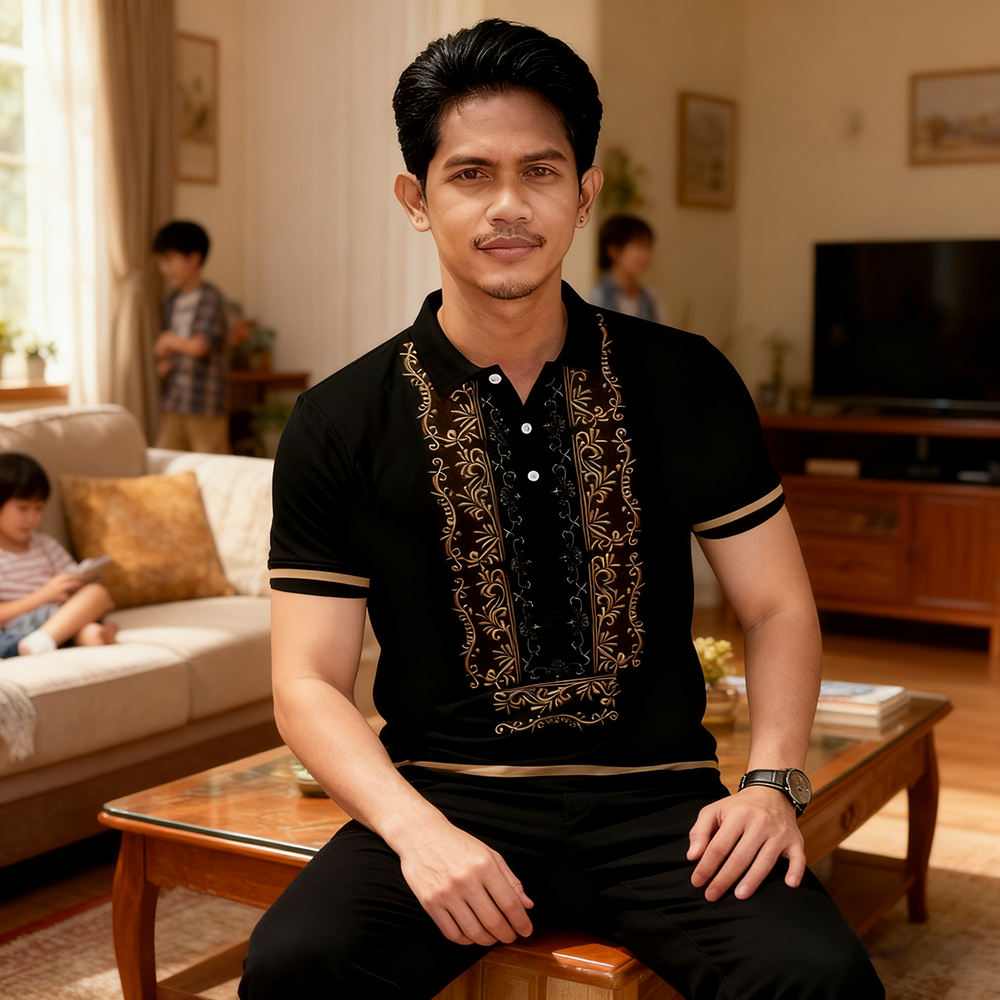 Philippine Ethnic/Tribal Modern Barong Polo Shirt For Men Summer Casual ...