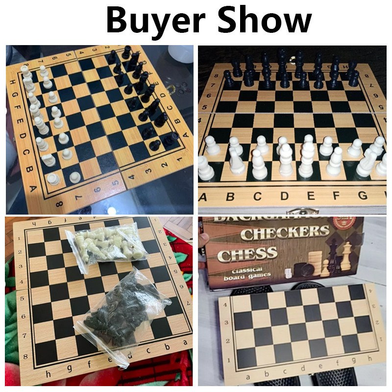 Wooden International Chess Folding Chess 3 in 1 Board Games Checkers ...