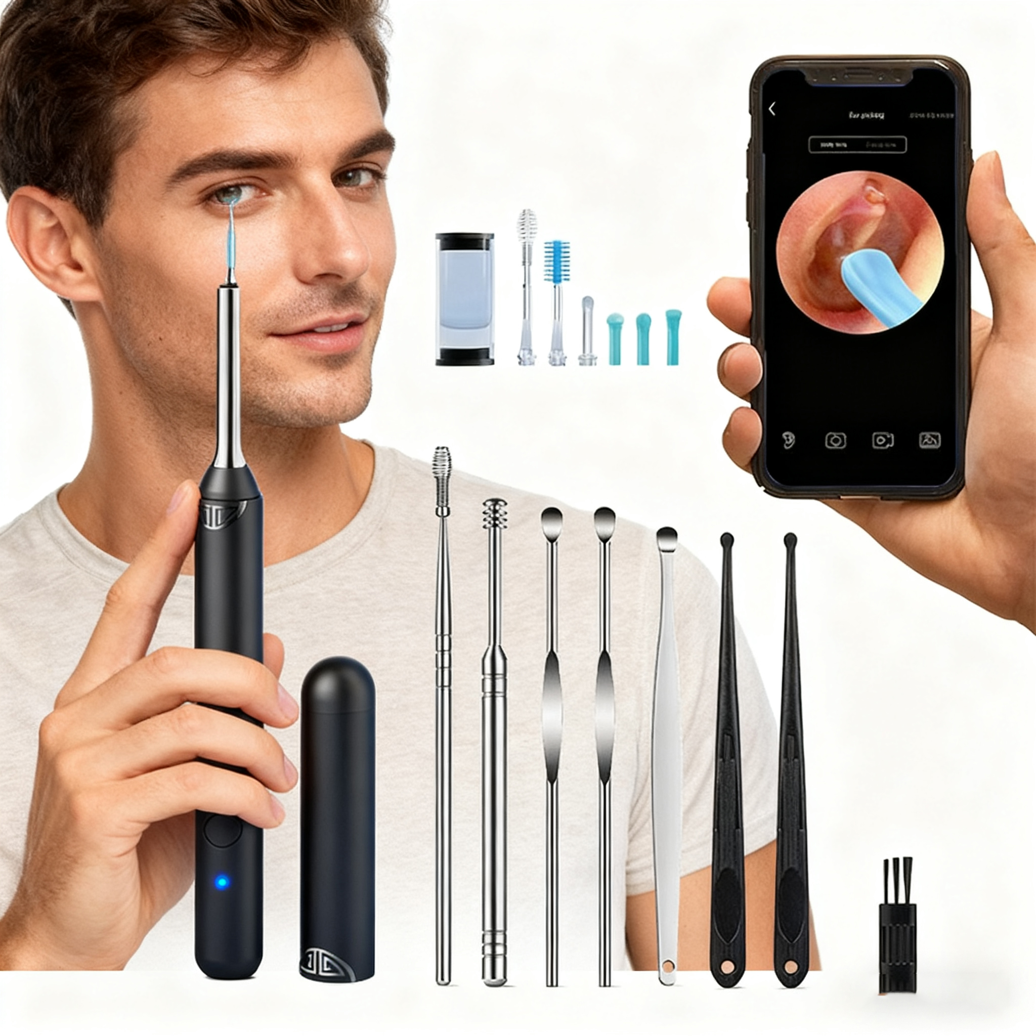 Wireless Smart Visual Ear Cleaner Safe and waterproof Otoscope Earwax ...