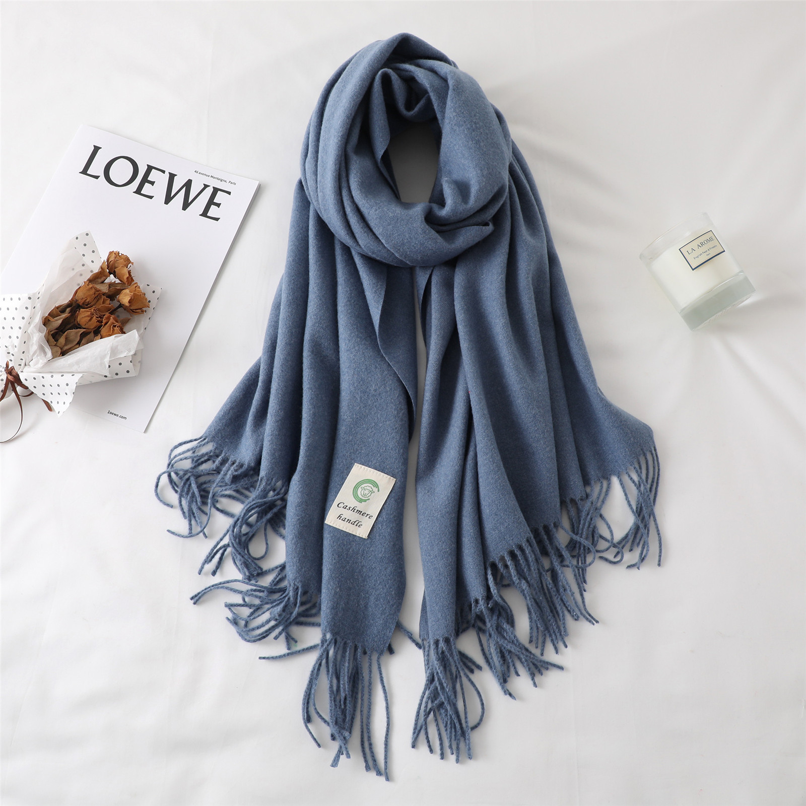 2025 Winter Cashmere Scarf Women Thickened Shawl Solid Color Tassel ...