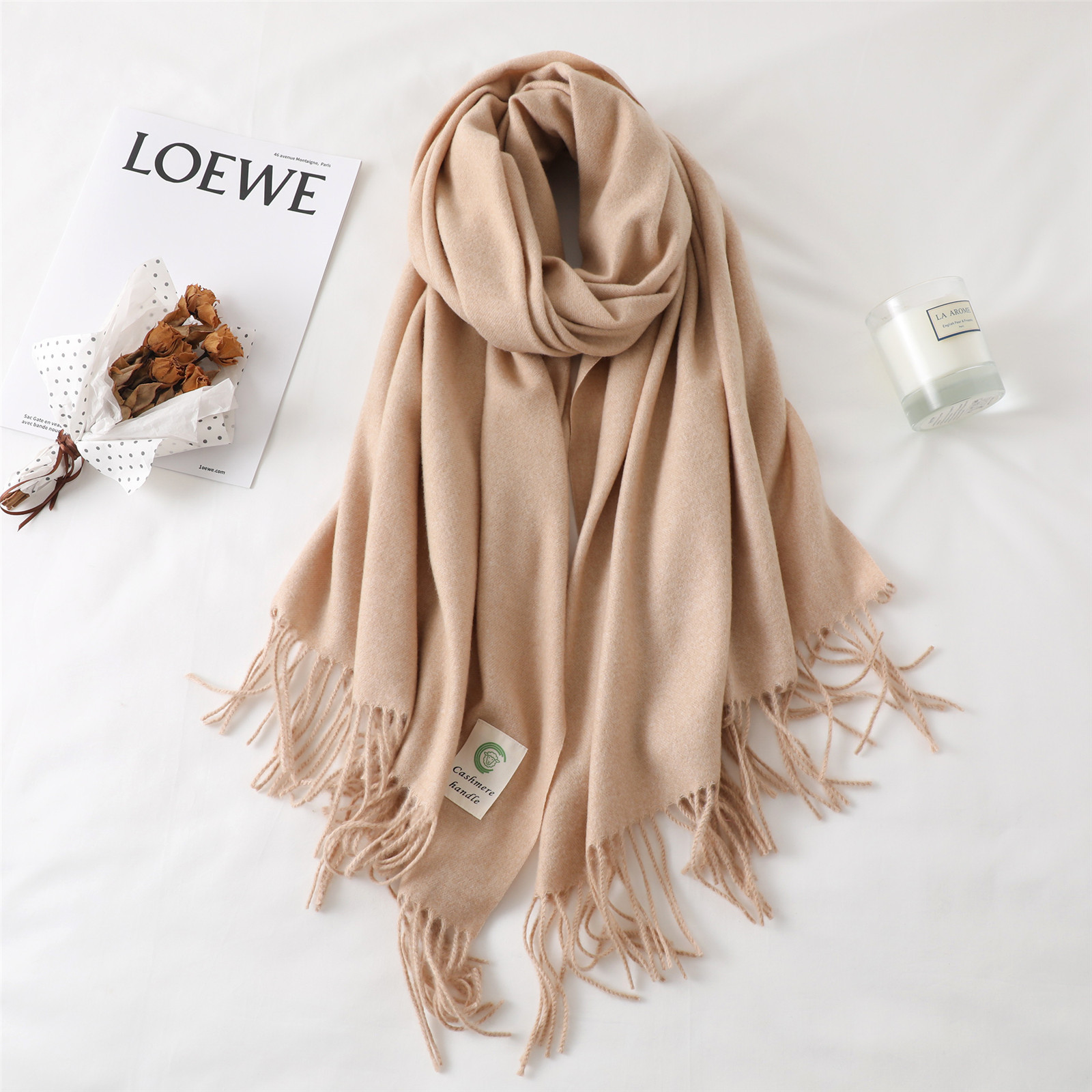 2025 Winter Cashmere Scarf Women Thickened Shawl Solid Color Tassel ...