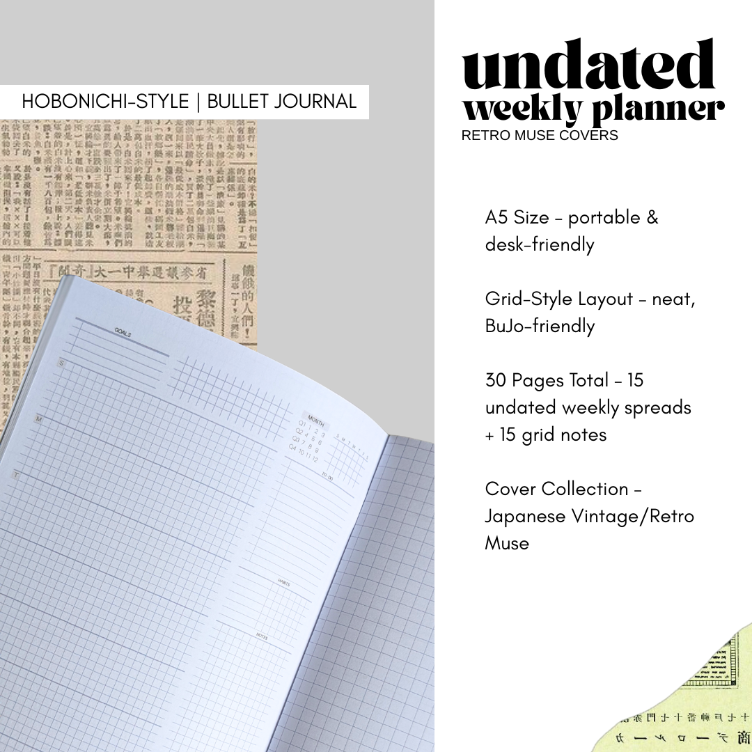 A5 Hobonichi-Inspired Undated Weekly Grid Planner | 30 Weekly + 30 Grid ...