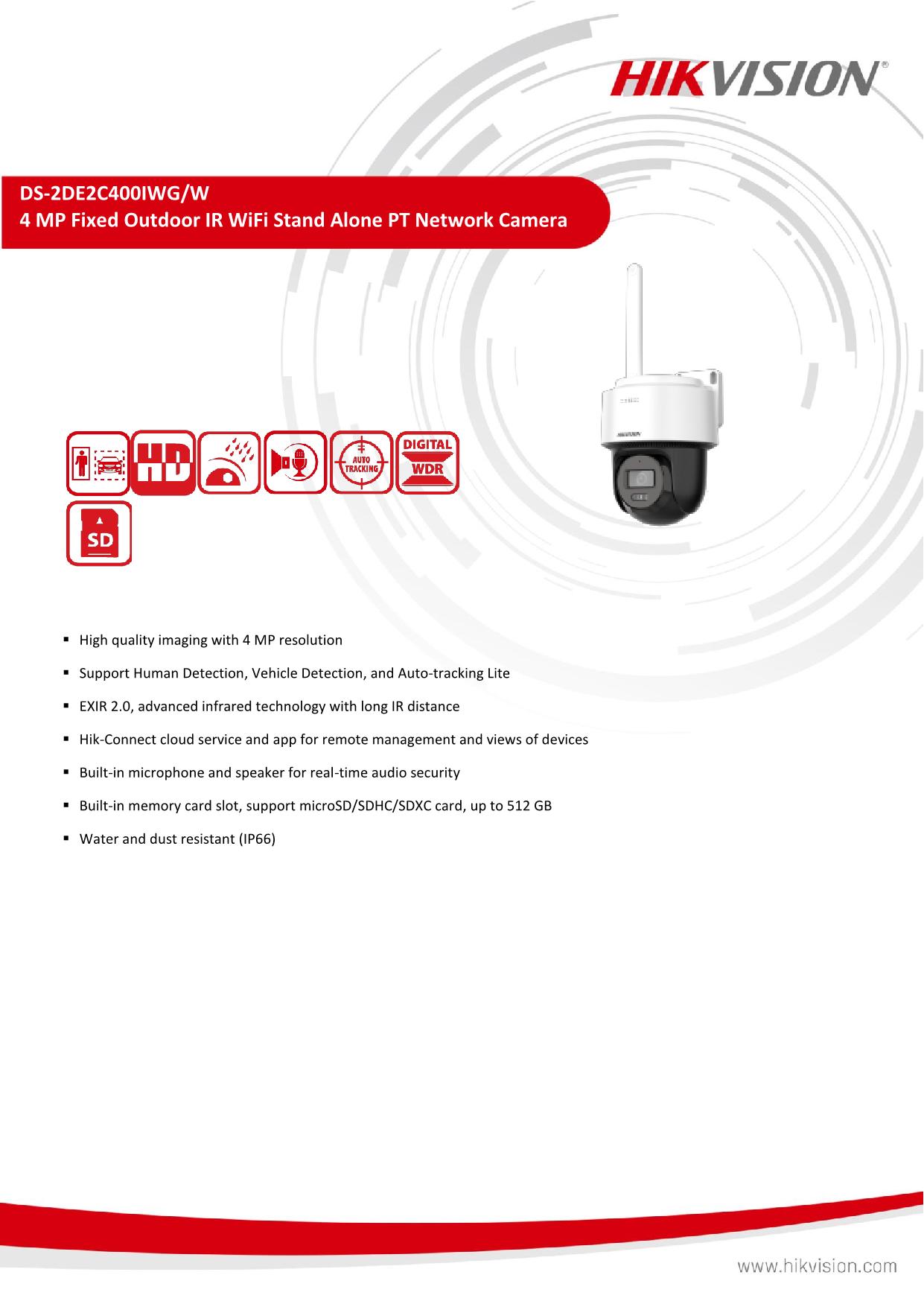HIKVISION 2MP/4MP Outdoor IR WiFi Stand Alone PT Network Camera DS ...