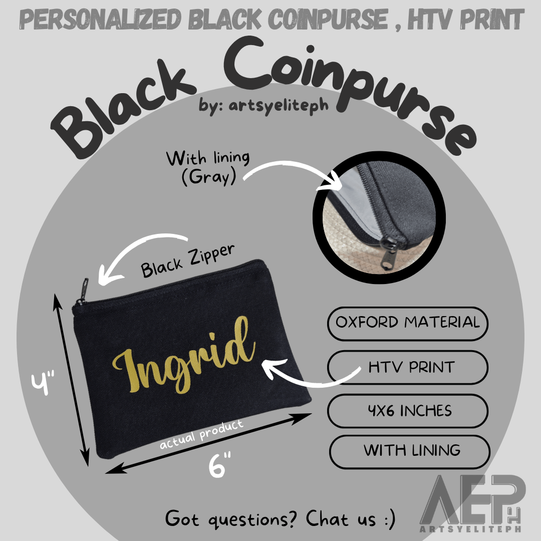 Personalized Black coin purse HTV print | Black pouch | 4x6| 6x8 | with ...