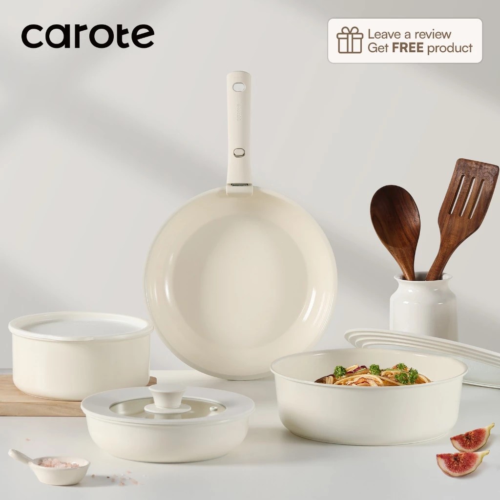 CAROTE Nonstick Ceramic Rock Cookware Set Handle Removable 5Pcs No PFAS ...
