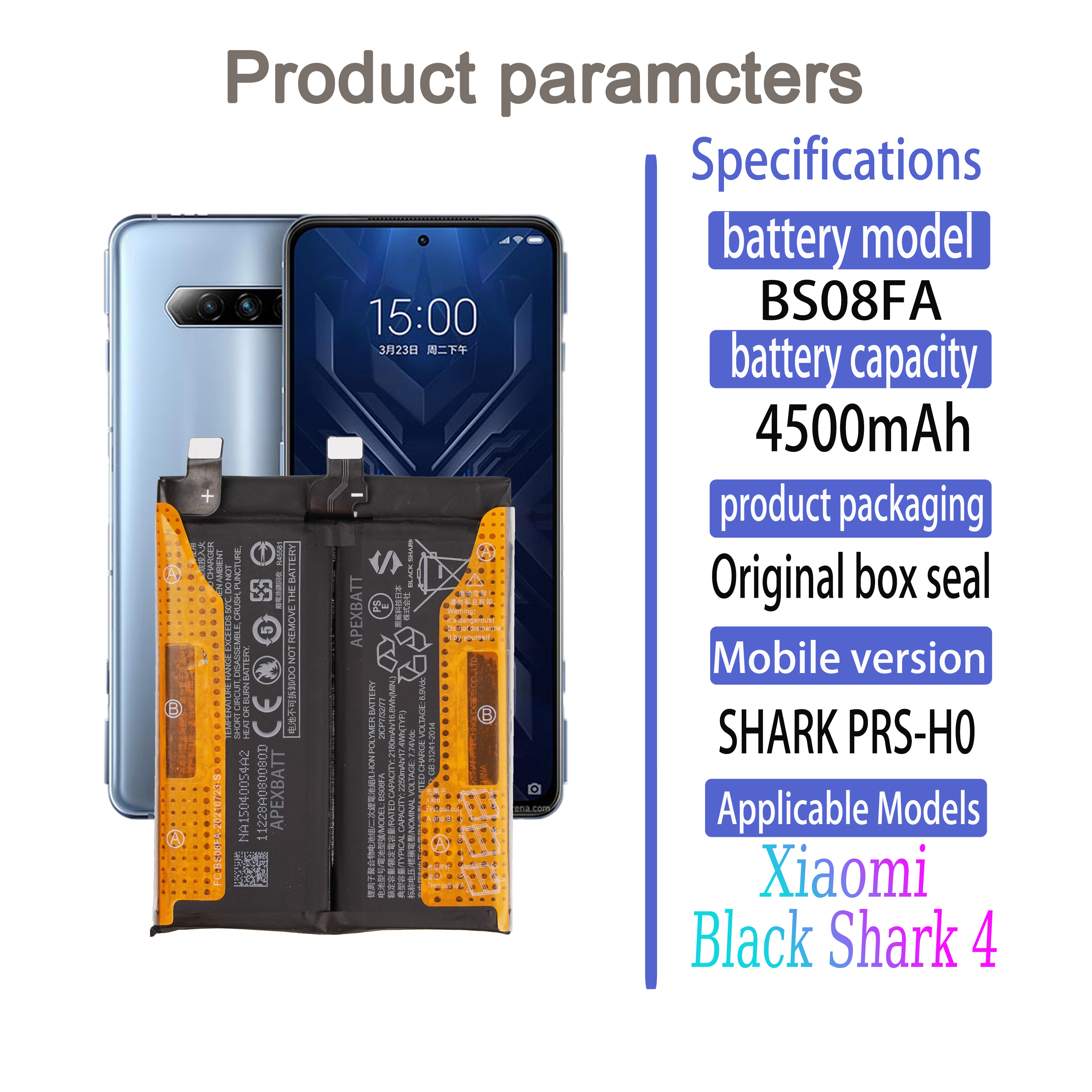 APEXBATT New Original BS08FA 4360mAh Battery For Xiaomi Black Shark 4 ...