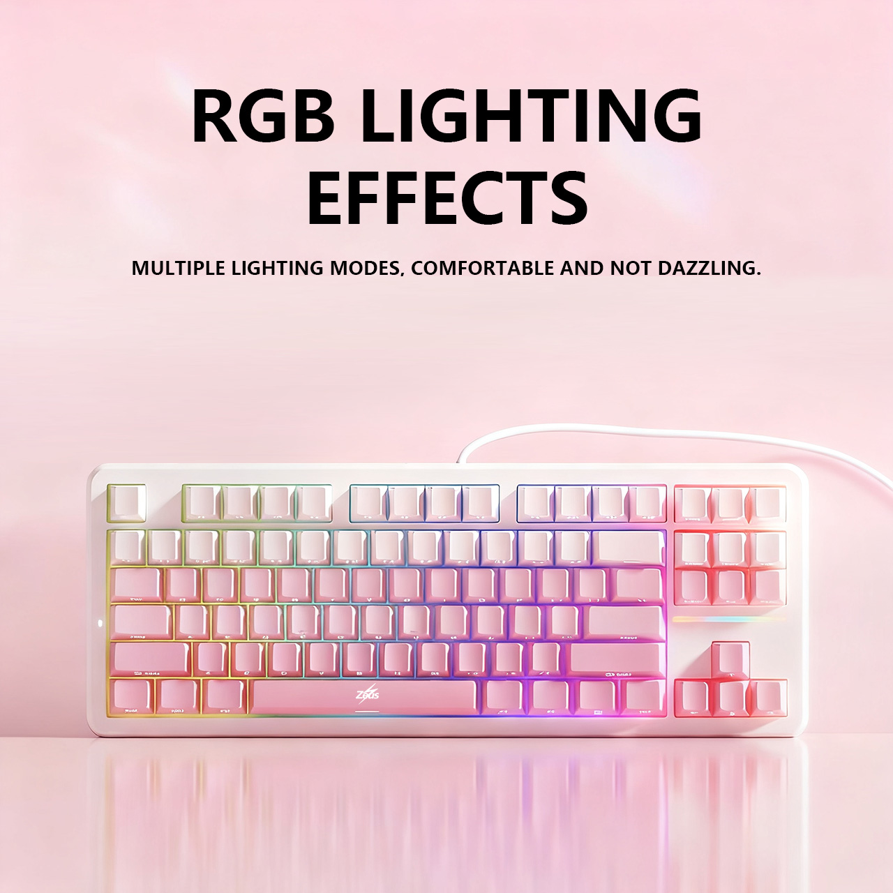 Zeus A-87 RGB Mechanical Feel Keyboard Side Printed Keycaps With Stand ...