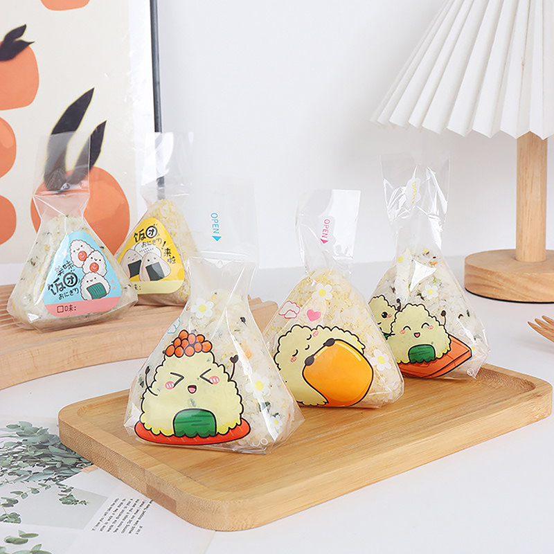 100 Pcs Cute Cartoon Triangle Rice Ball Packing Bag Seaweed Sushi Mould ...