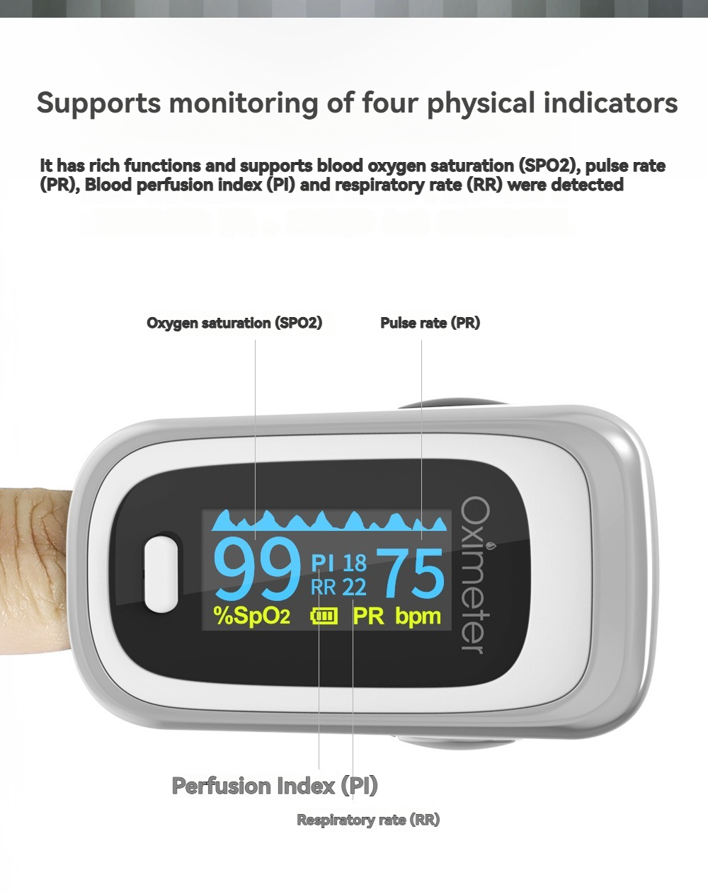 FDA pulse oximeter with RR finger pulse oximeter rechargeable Portable ...