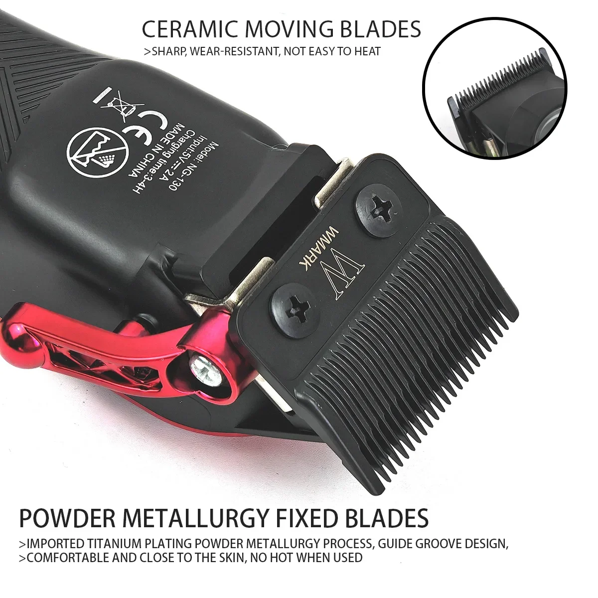 WMARK NG-130 Professional Design Hair Clipper Wireless Charging Barber Full Transparent Hair ...