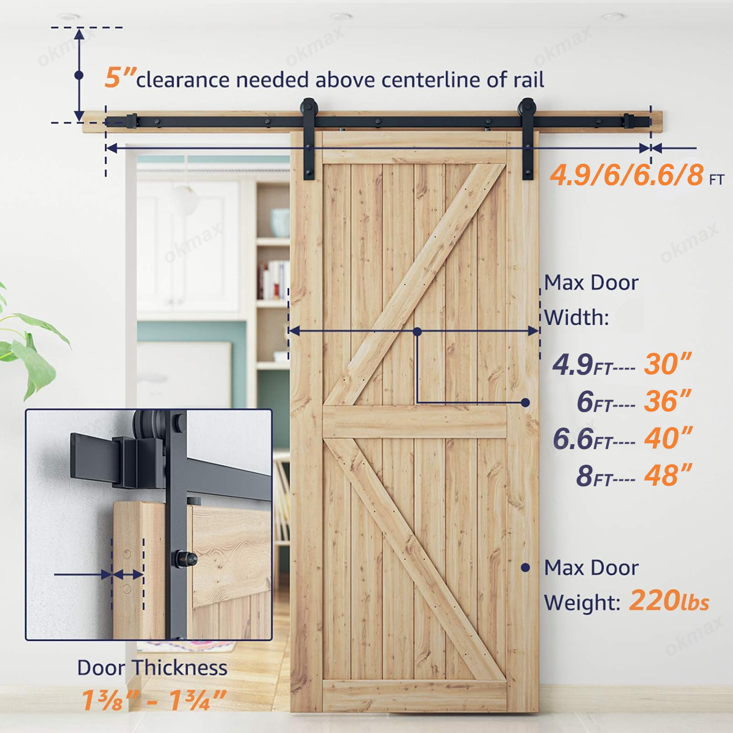 8/6.6/6/4.9FT Barn Door Hardware kit Barn Door Track Sliding Door ...