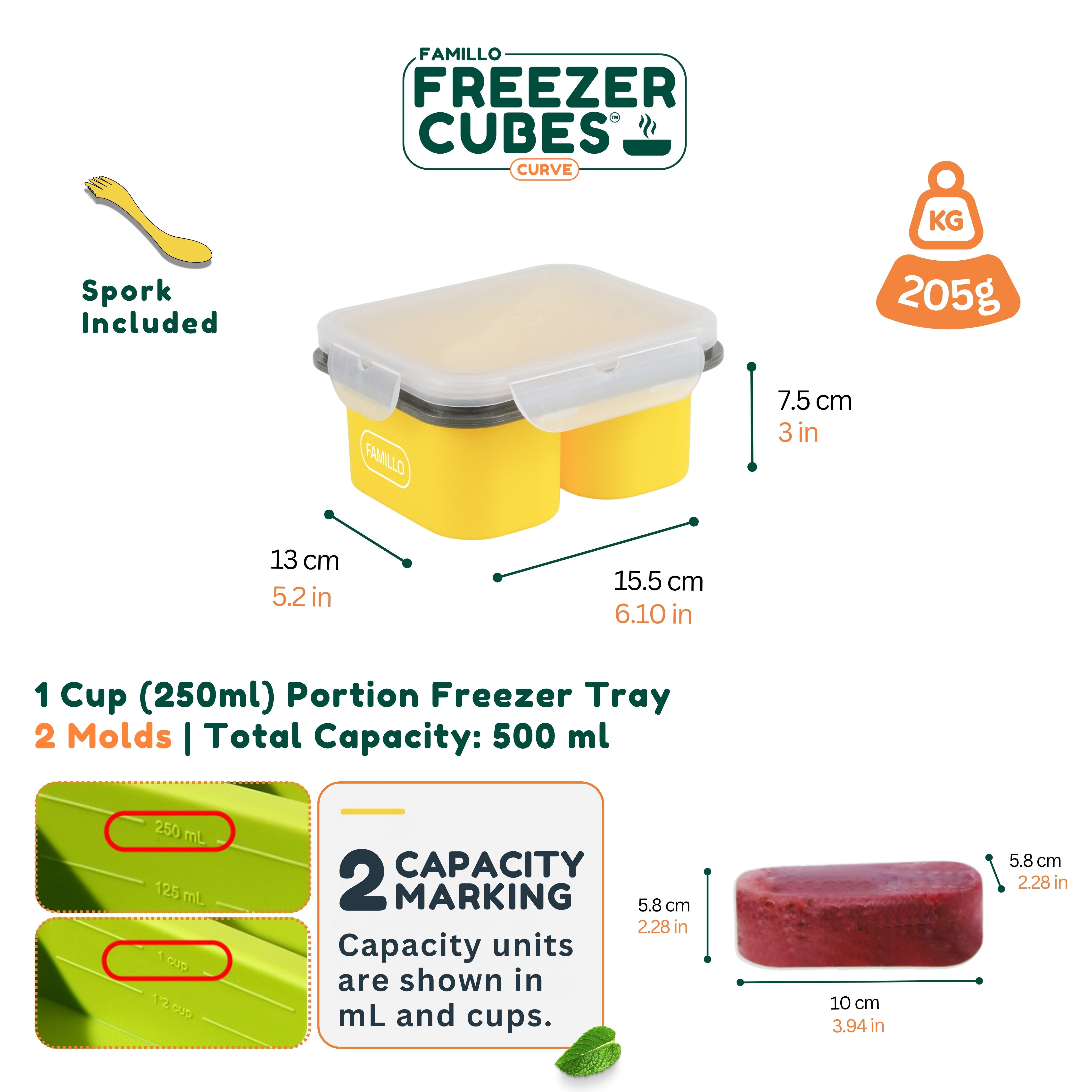 Famillo® Freezer Cubes™ Curve | 2 Molds Mini Silicone Freezer Tray (1 ...