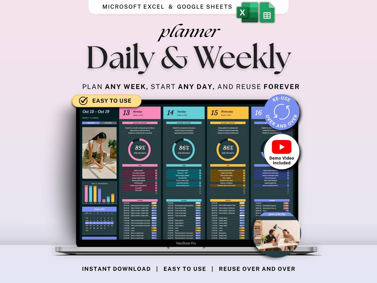Digital Planner, Weekly Planner Dark Mode Daily Schedule ADHD To Do ...