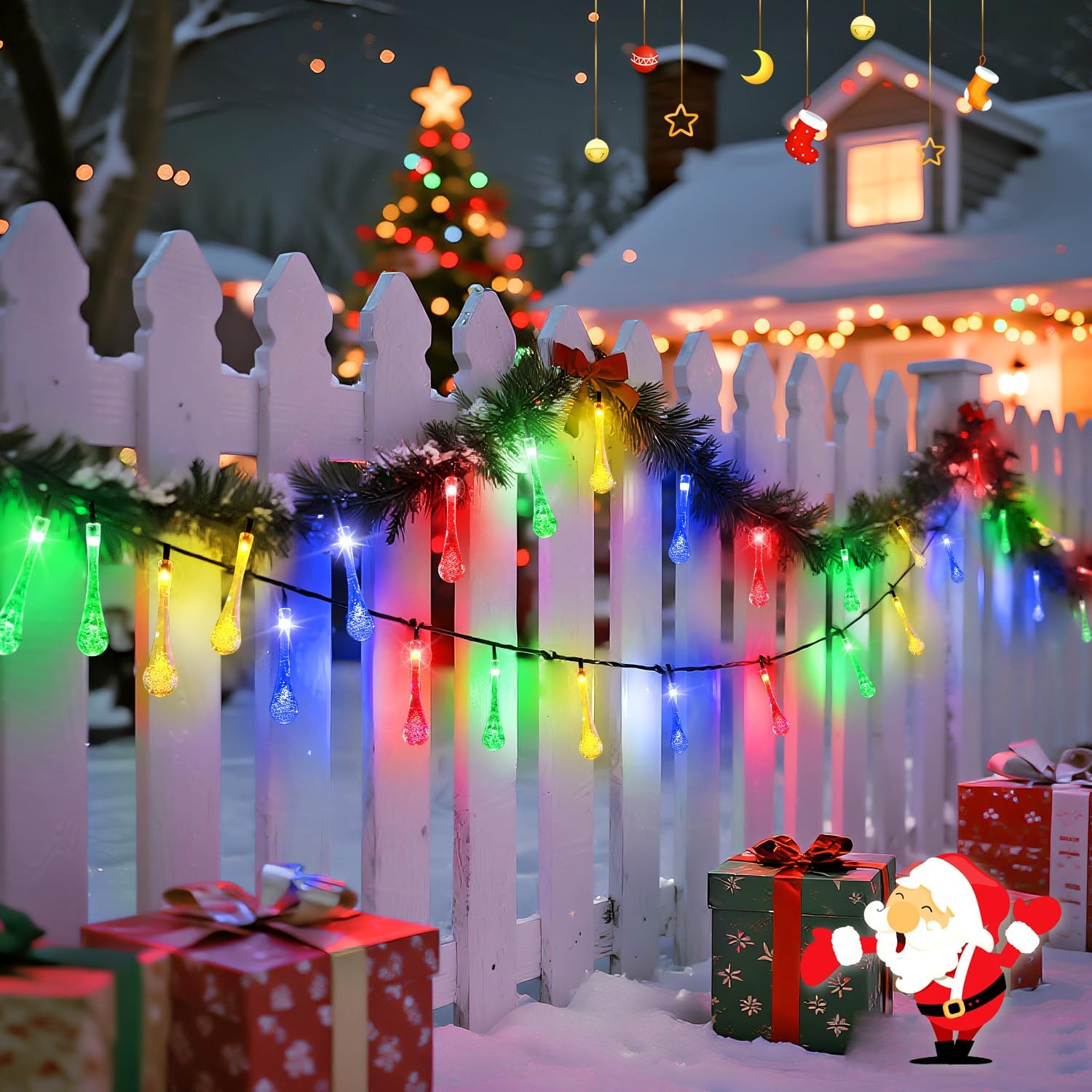Gold Star LED Raindrop String Lights Outdoor Solar Light Waterproof ...
