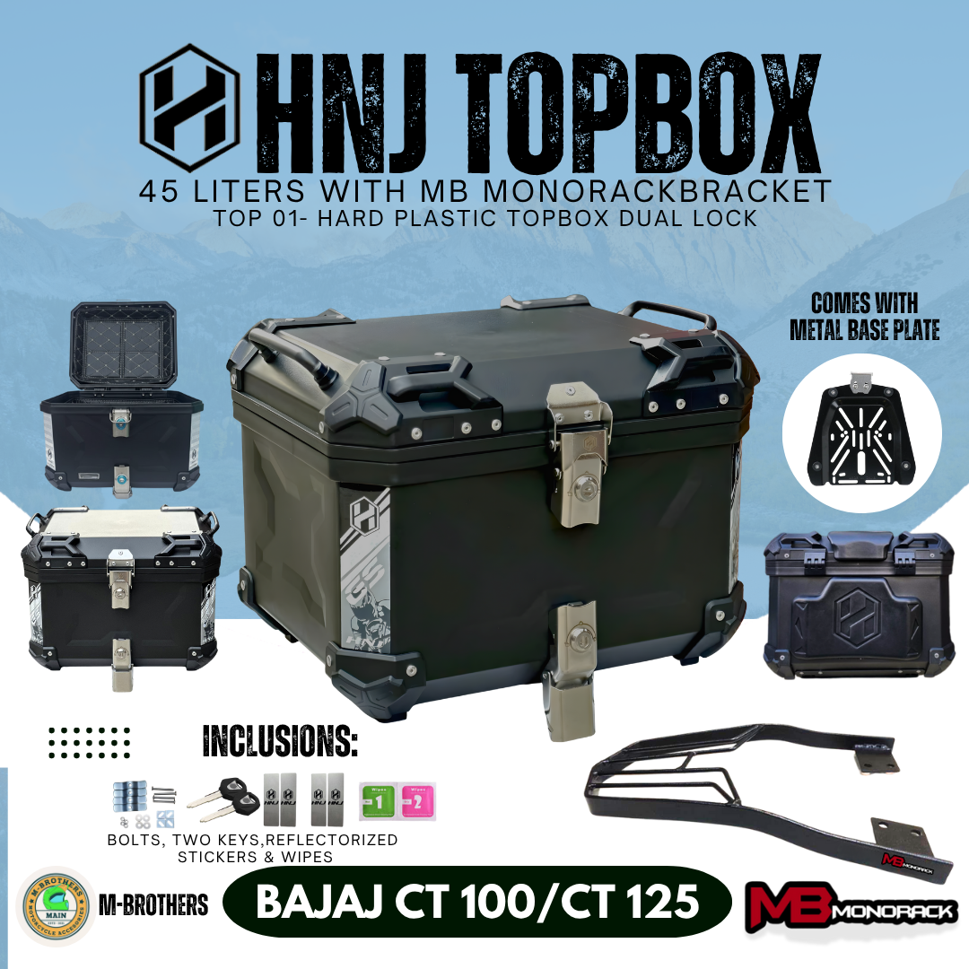 Topbox Set Dual Lock HNJ 45 Liters Hard Plastic Top Box Helmet ...