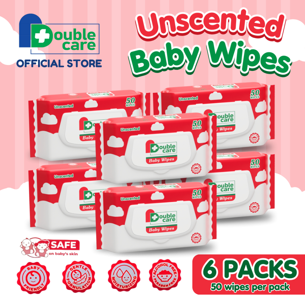 Double Care Baby Wipes Unscented 50s (6 Packs) | Alcohol-Free Gentle ...