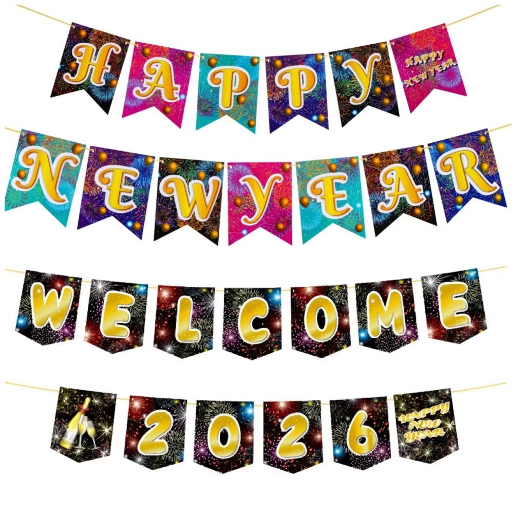 happy new year welcome 2026 banner set with free string / letter banner ...