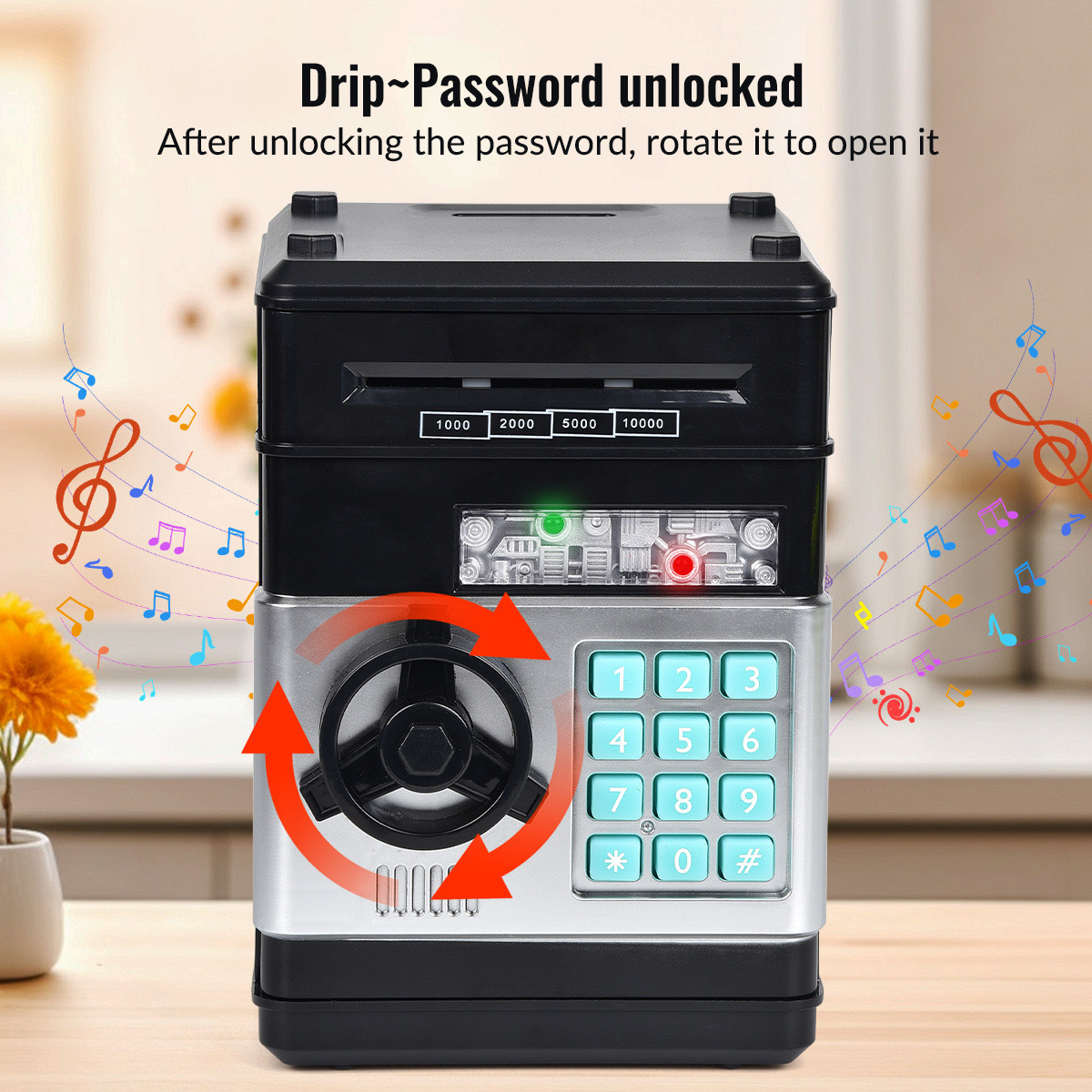 Children's Piggy Bank Password Box Automatic Money Rolling With Sound ...