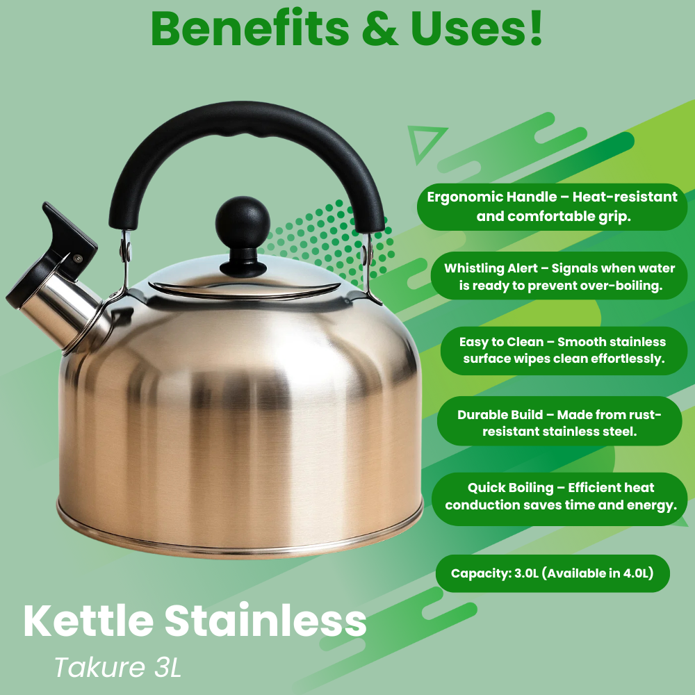 Stainless Steel Kettle with Plastic Handle and Rubber Grip takuri ...