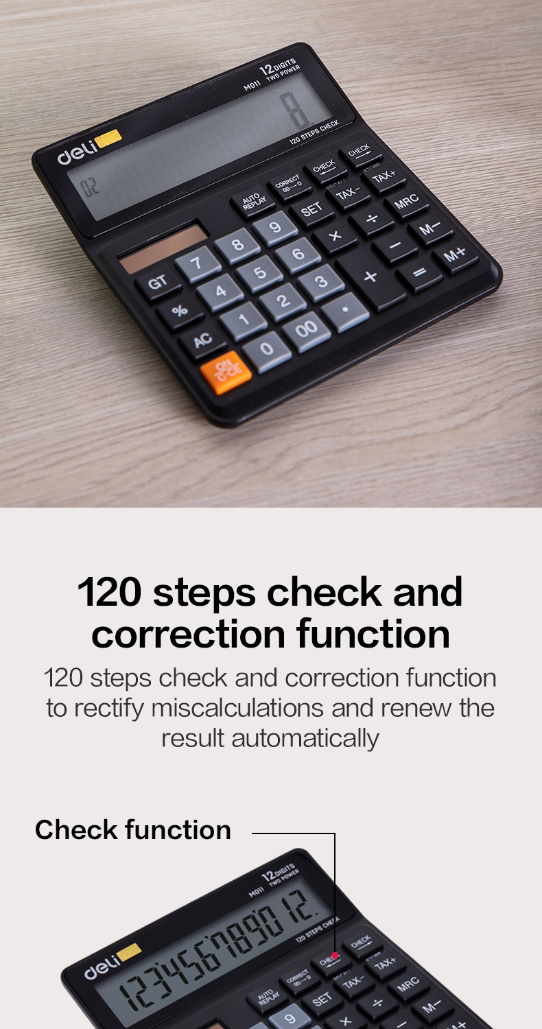 Deli Calculator Big Display 12 Digits Multifunctional Solar Calculator ...