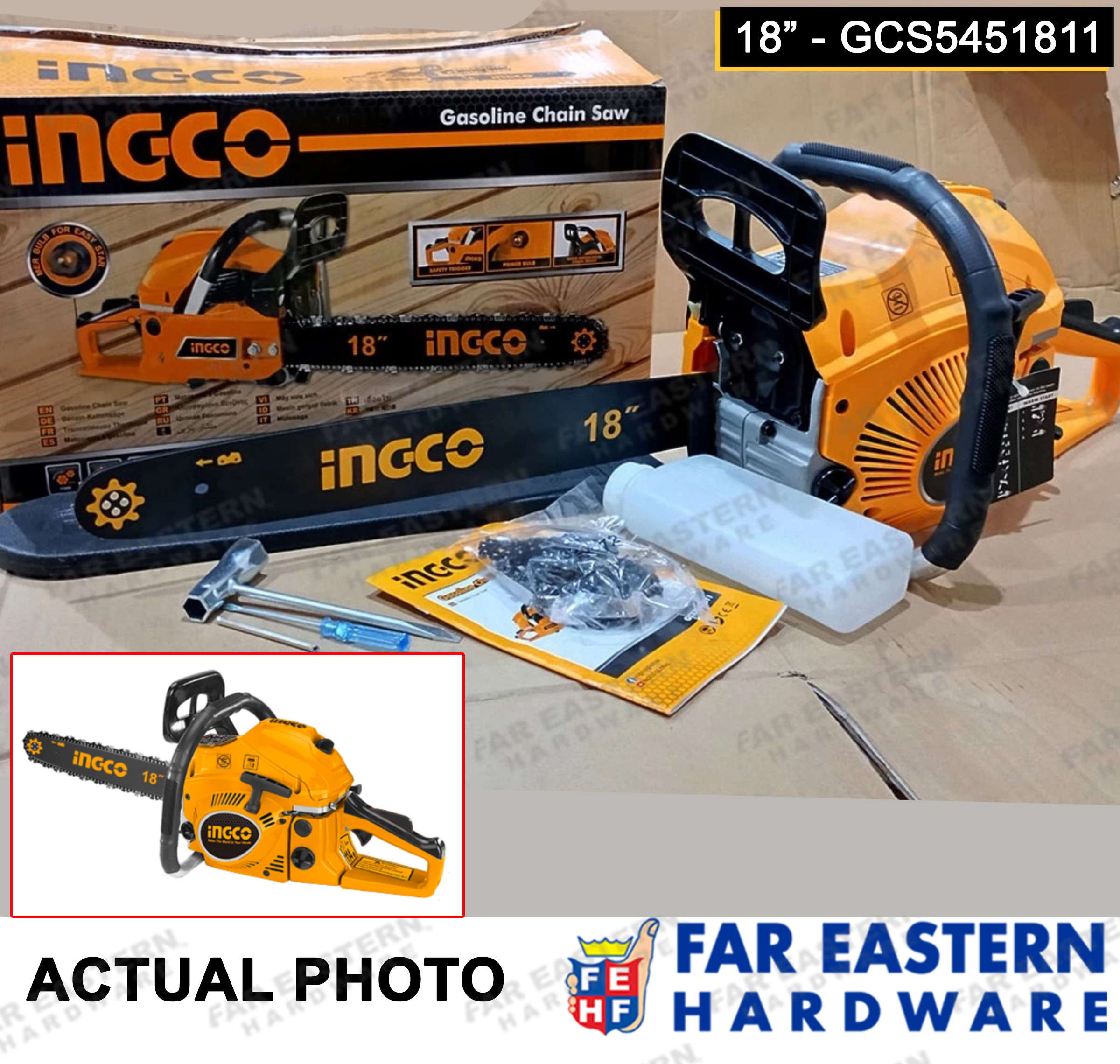 INGCO Gasoline Gas Chainsaw 2 Stroke 18" | 24" GCS5451811 | GCS5602411 ...