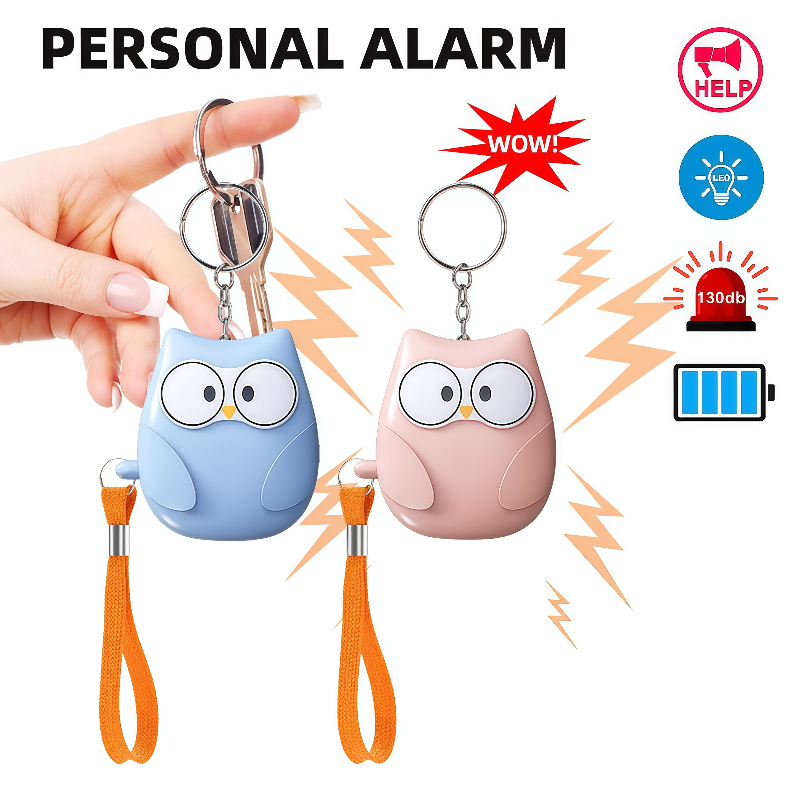 4PCS Owl Personal Self-Defense Alarm 130DB Self-Sounding Safety Alarm ...