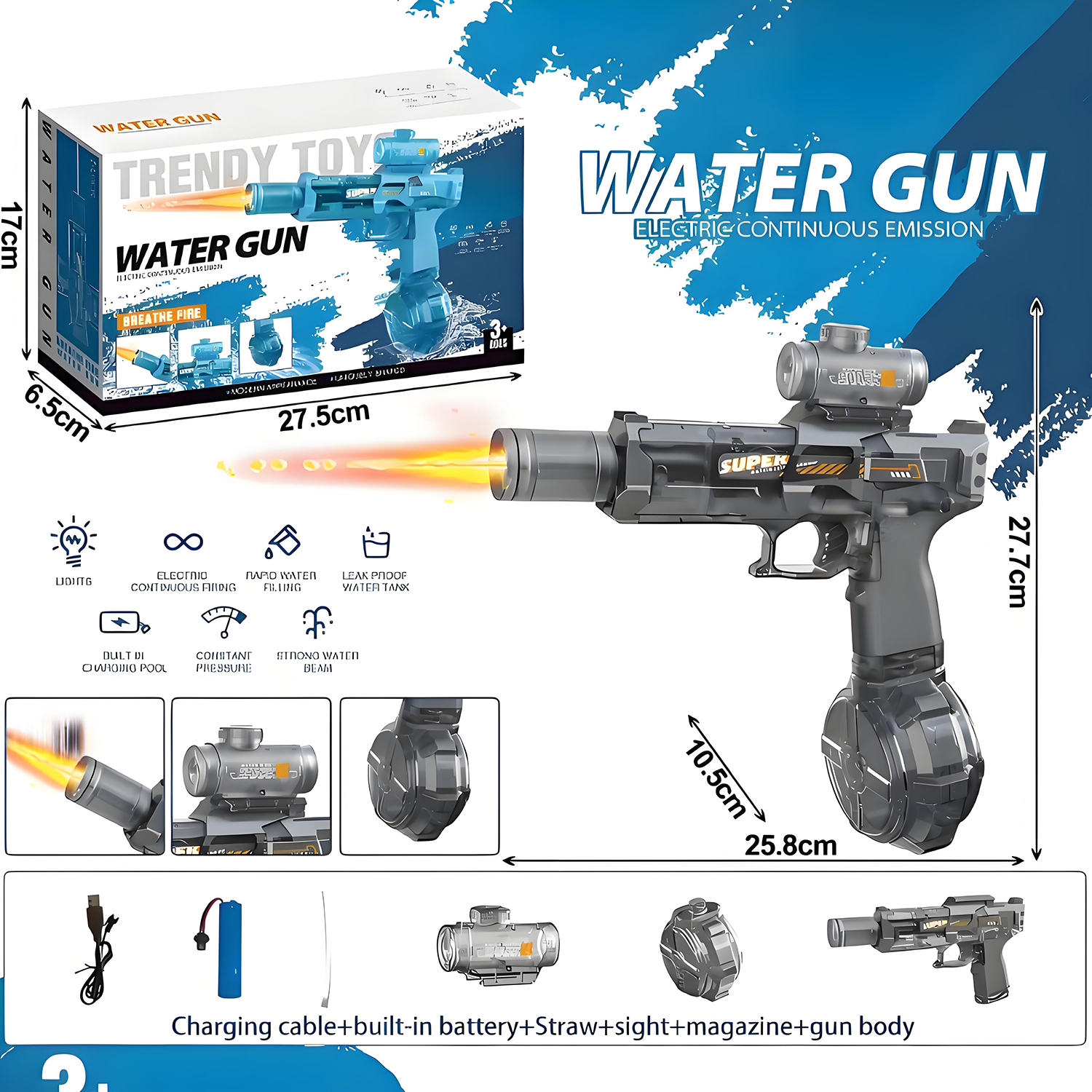 【ITB MARS】Icerat Electric Water Gun Toy Rechargeable Firelight Effect ...