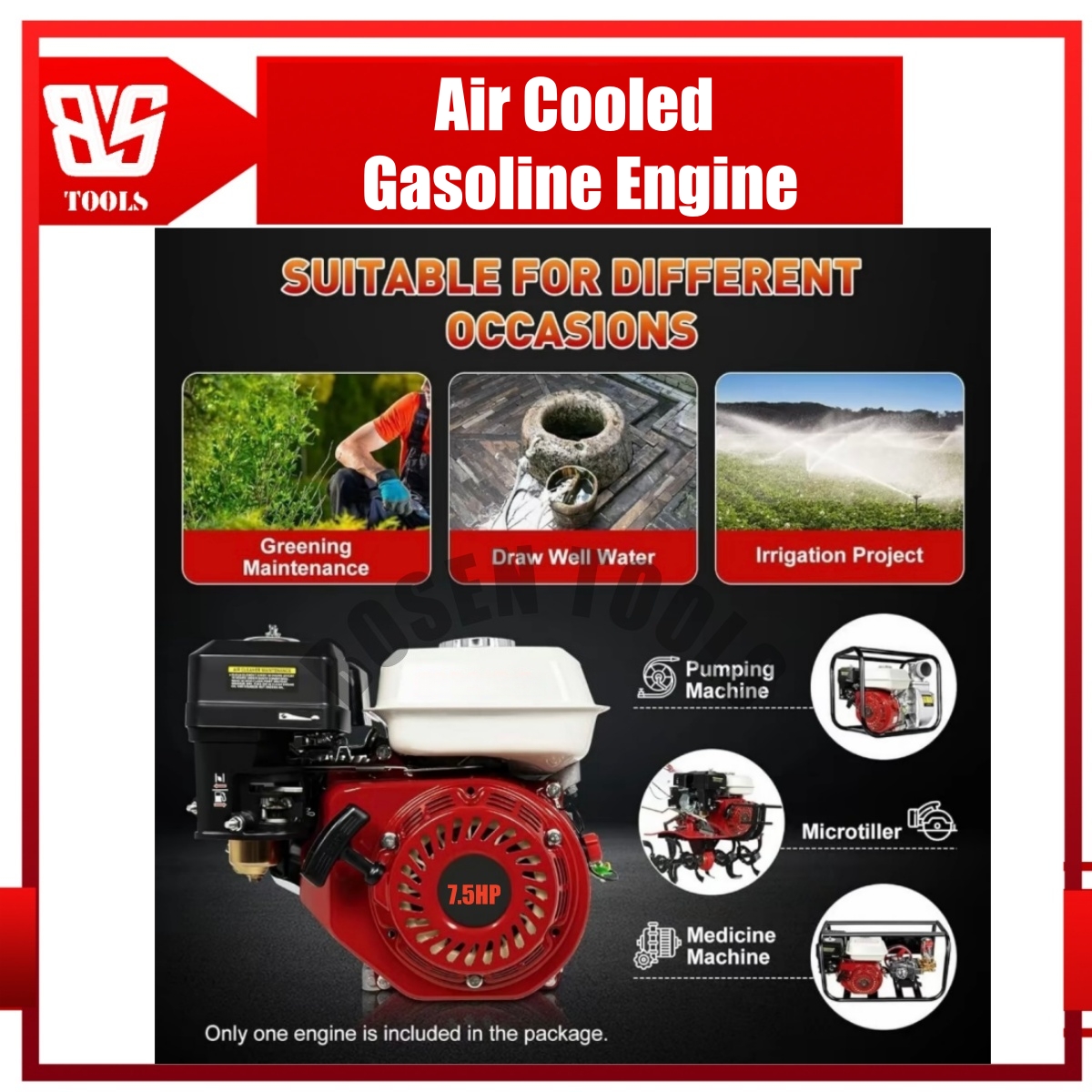 BOSENTOOLS Gas Engine High Speed 7.5HP 4Stroke Air Cooled Gasoline ...
