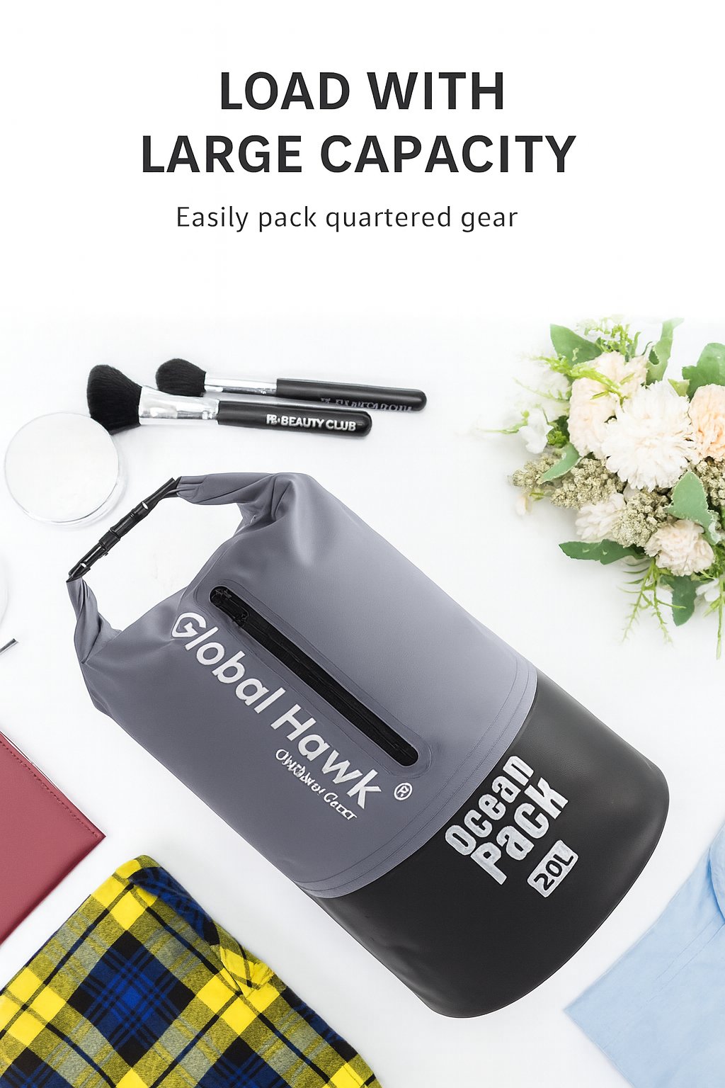 Go bag 20L Waterproof Dry Bag Matibay na PVC Floating Bag para sa Beach ...