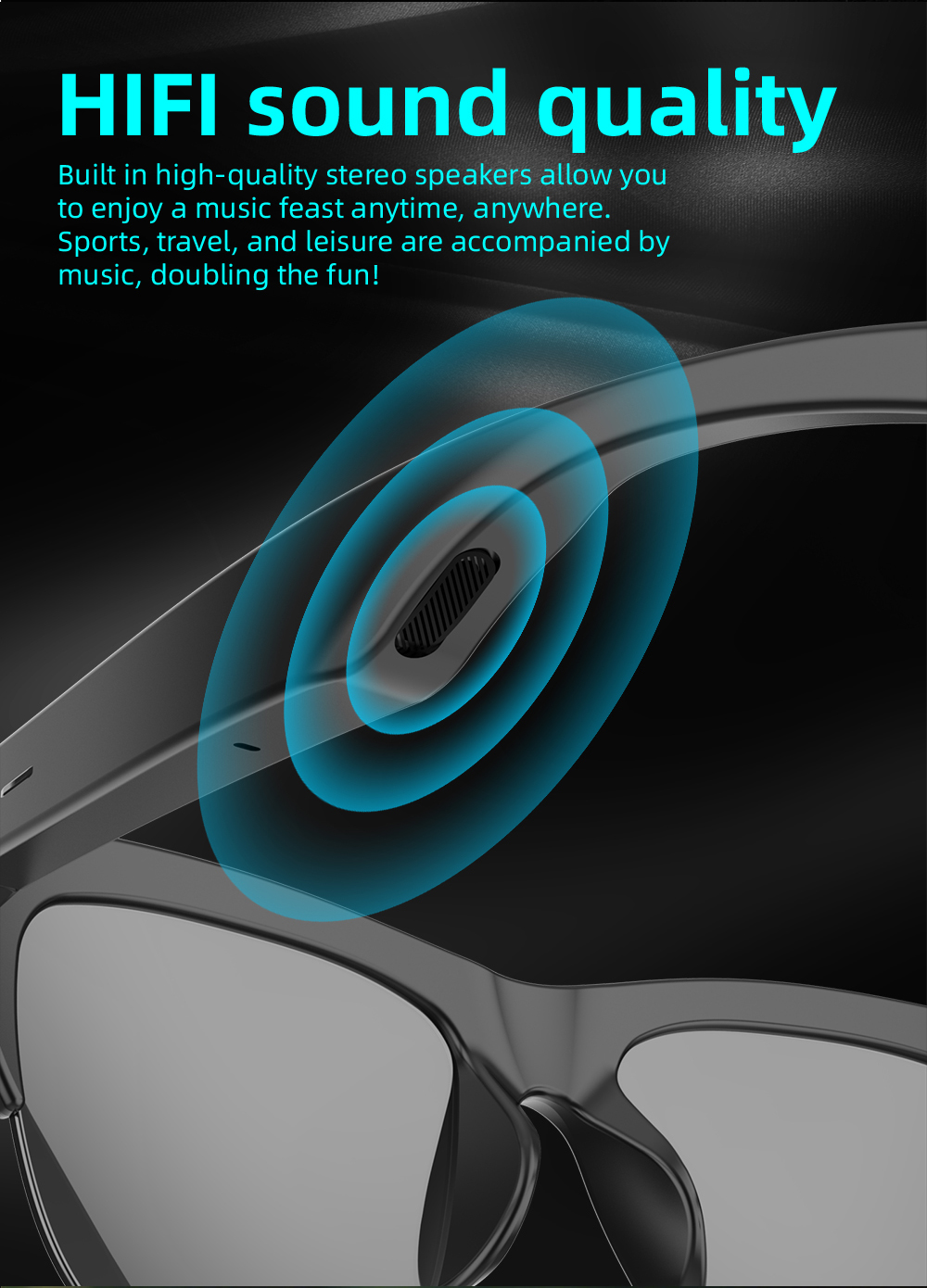 AI Bluetooth Smart Glasses button Control Music Audio Sunglasses Mix ...