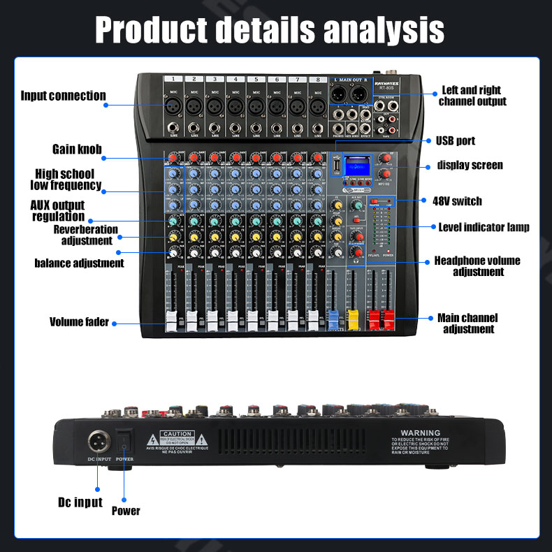 RAYHAYES RT-120S Professional mixer 6/8/12 channel PC/Bluetooth/USB/MP3 ...