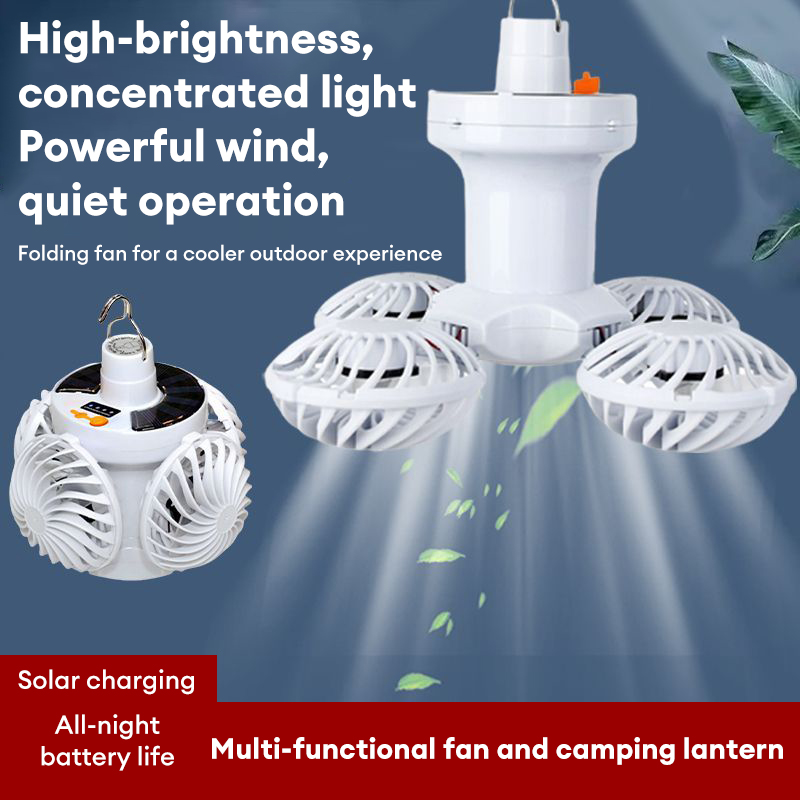 Solar Powered Ceiling Fan light Rechargeable Electric Fan Camping Fan ...
