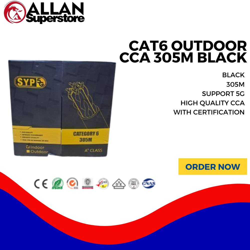 SYP 5G Indoor | Outdoor CAT6 UTP CCA Network Cable Black PVC 305M ...