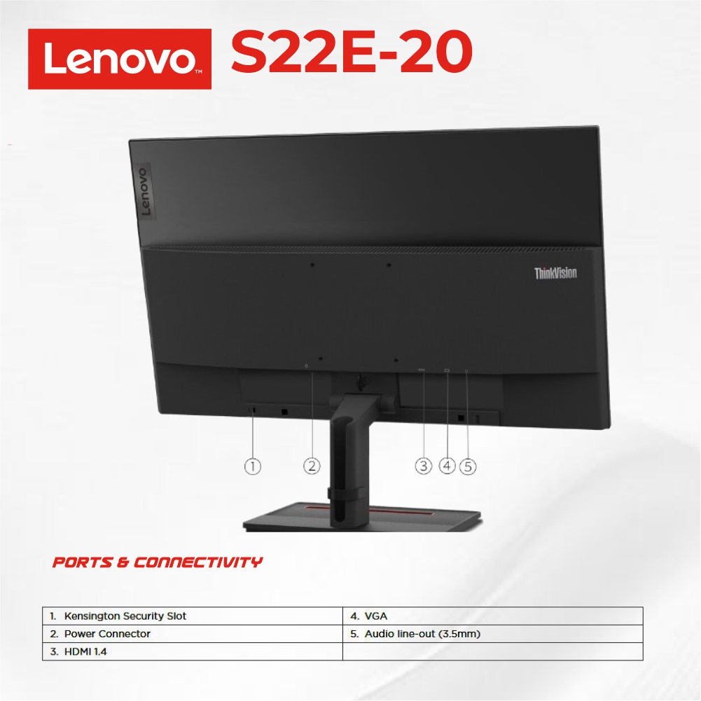 LENOVO ThinkVision S22E-20 22" FHD WLED Monitor - with HDMI & VGA Port ...