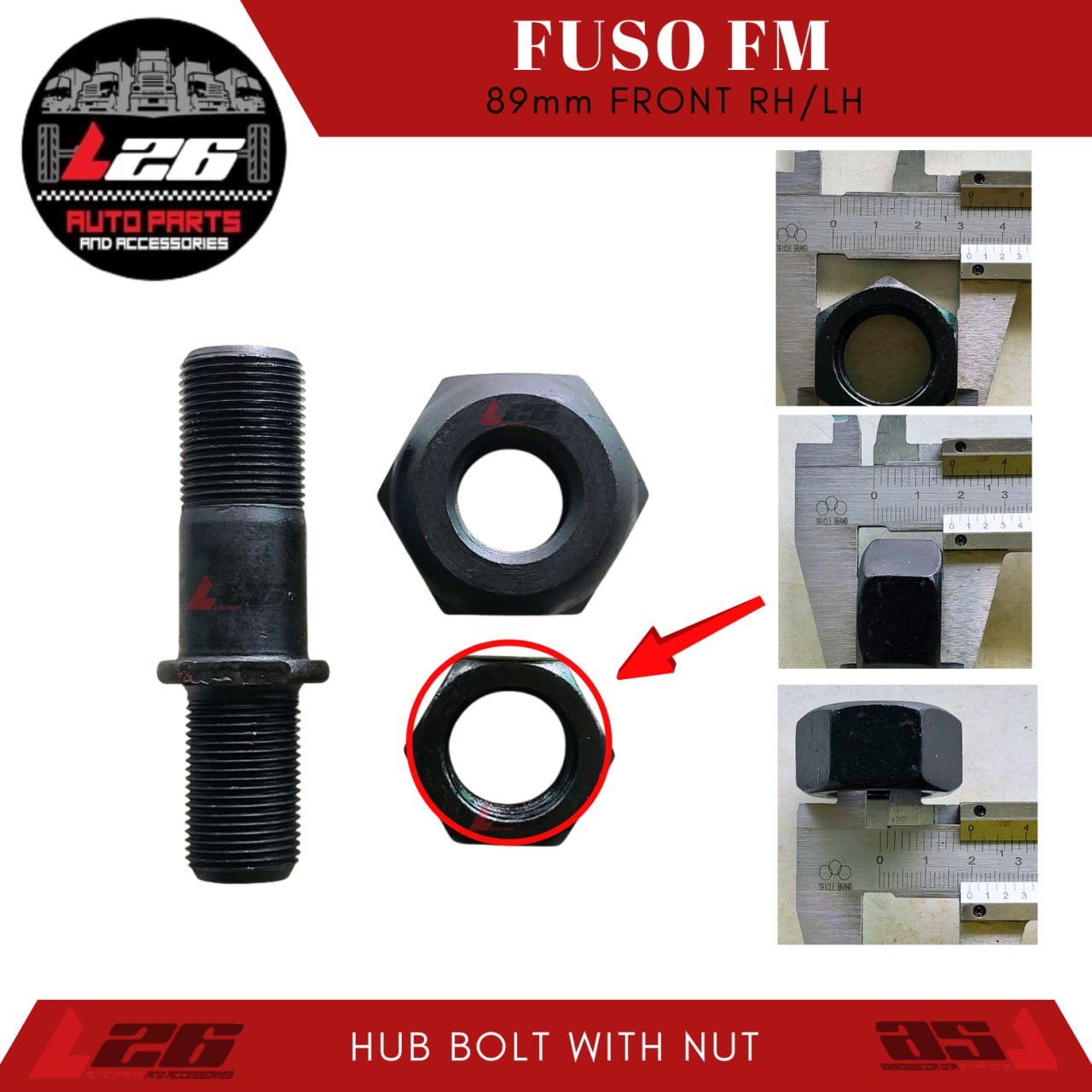 Mitsubishi Fuso FM 89mm Front HUB BOLT WITH NUT STUD WHEEL HUB DRUM RH ...